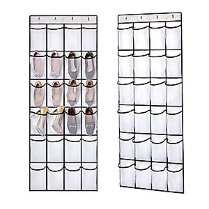 Over The Door Shoe Rack with 24 Large Mesh Pockets, Back of Door Organizer Hanging Bag for Closet Entryway Bedroom Bathroom Pantry Hanging Holder for Hats Sneakers High Heeled Shoes flip flops, White