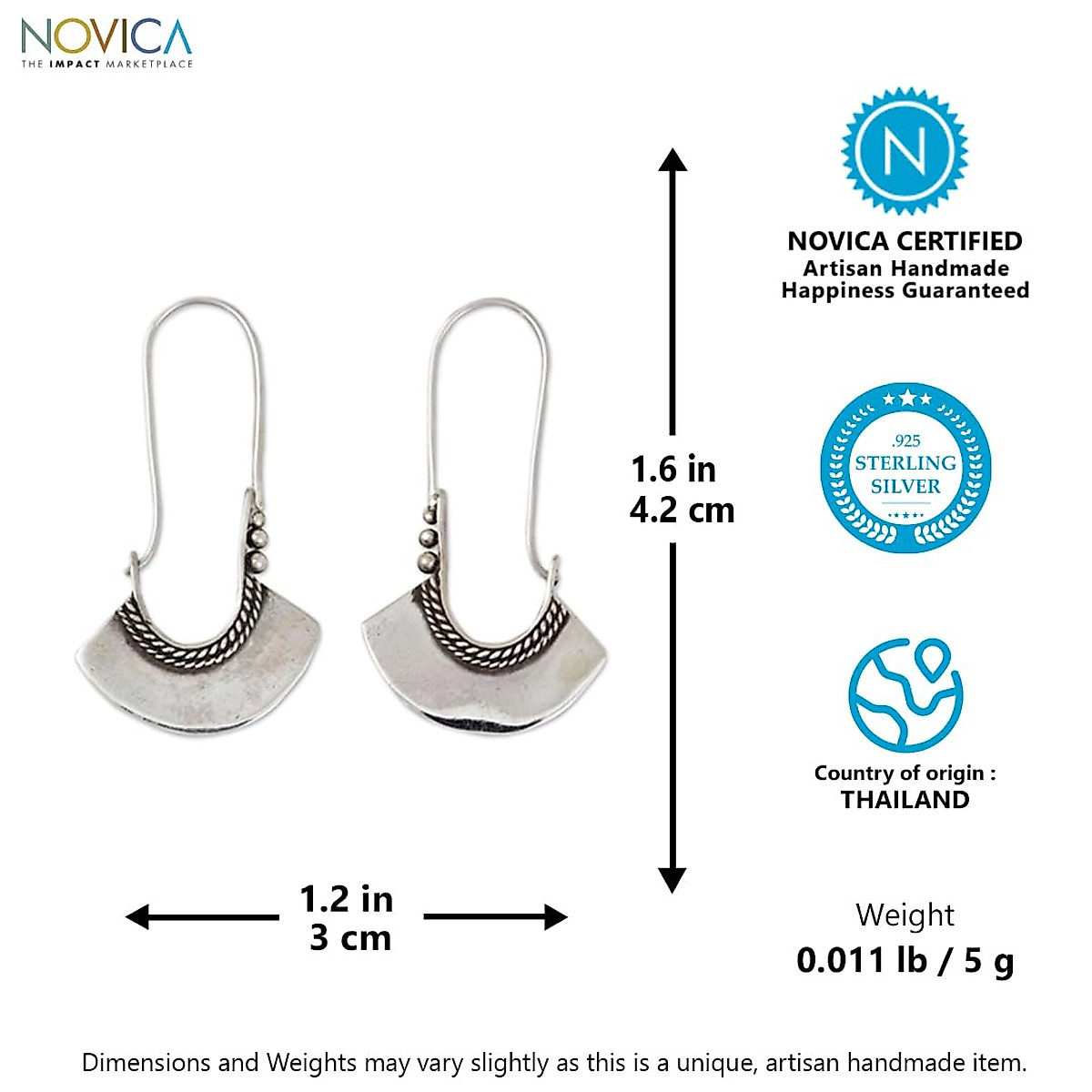 NOVICA Artisan Handcrafted Silver Hoop Earrings | Bell Design Hoop Earrings | .925 Sterling Silver Earrings | Silver Hoop Earrings Handmade | Hoop Earring Thailand | Bohemian Hollow Bell Themed