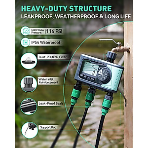 RAINPOINT Sprinkler Timer 4 Zone Water Timer, 4 Outlets Hose Timers for Watering with Rain Delay/Manual/Automatic Timed Irrigation Controller System, Programmable Digital Faucet Timer for Lawn Pool
