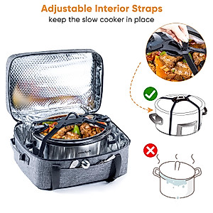 BAGSPRITE Double-Layer Slow Cooker Carrying Bag for 6-8 Quart CrockPot and Hamilton Beach Slow Cooker, Travel Bag with Lid Fastener for Crock-pot, Portable Carrier Case Slow Cooker Bag