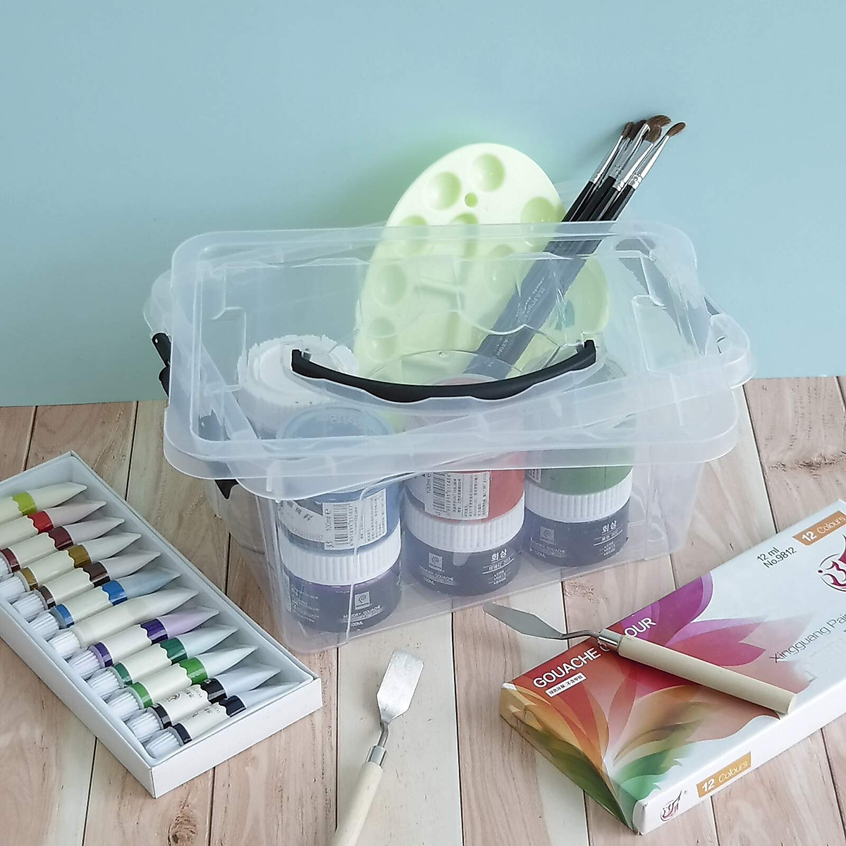 Jekiyo Plastic Storage Bin, Latching Box Container with Lid, Set of 2