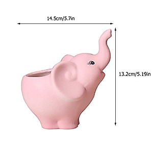 ABOOFAN Elephant Succulent Pots Ceramic Animal Planter Flower Pots Small Desk Elephant Statue Porcelain Plant Pot Cactus Bonsai Container for Home Office Tabletop Decorations Pink