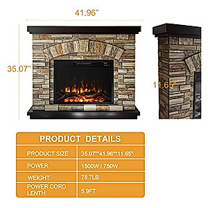 Electric Fireplace with Mantel, Tall Fire Place Heater Freestanding with Remote Control Timer LED Flame for Living Room Bedroom