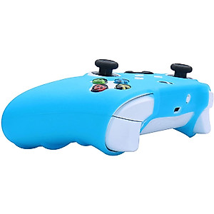 HLRAO Blue Silicone Cover Skin for Xbox Series X/S Controller Glow in The Dark Anti-Slip Soft Rubber Case Protector Accessories Set with 8 Glow in The Dark Thumb Grips Caps + 2 Cute Cat Paw Caps.