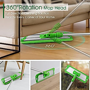 HOMEXCEL Microfiber Mop Floor Cleaning System,18-inch Dust Mop with 2 Reusable Pads for Hardwood,Tile and Vinyl,360-Spin Floor Mop Head & Extendable Handle Household Cleaning Tools for Home&Office