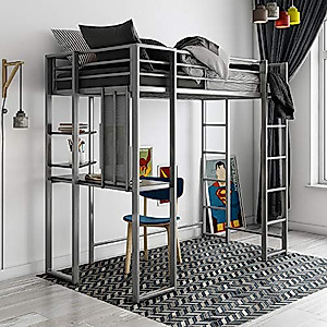 DHP Abode Twin Size Metal Loft Bed, Black & Abode Twin Size Metal Loft Bed, Silver