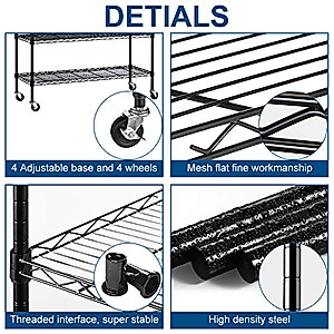 Dkeli Metal Storage Shelves 6 Tier Wire Garage Shelving with Wheels, 2100LBS Weight Capacity Heavy Duty NSF Height Adjustable Steel Shelving Rack for Pantry Kitchen Garage Basement, Black