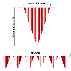 5 Packs Carnival Circus Party Decorations Supplies, Circus Carnival Bunting Banner, Red and White Pennant Banner Triangle Bunting Flag for Carnival Birthday Party, 7.4 x 10.8 Inch