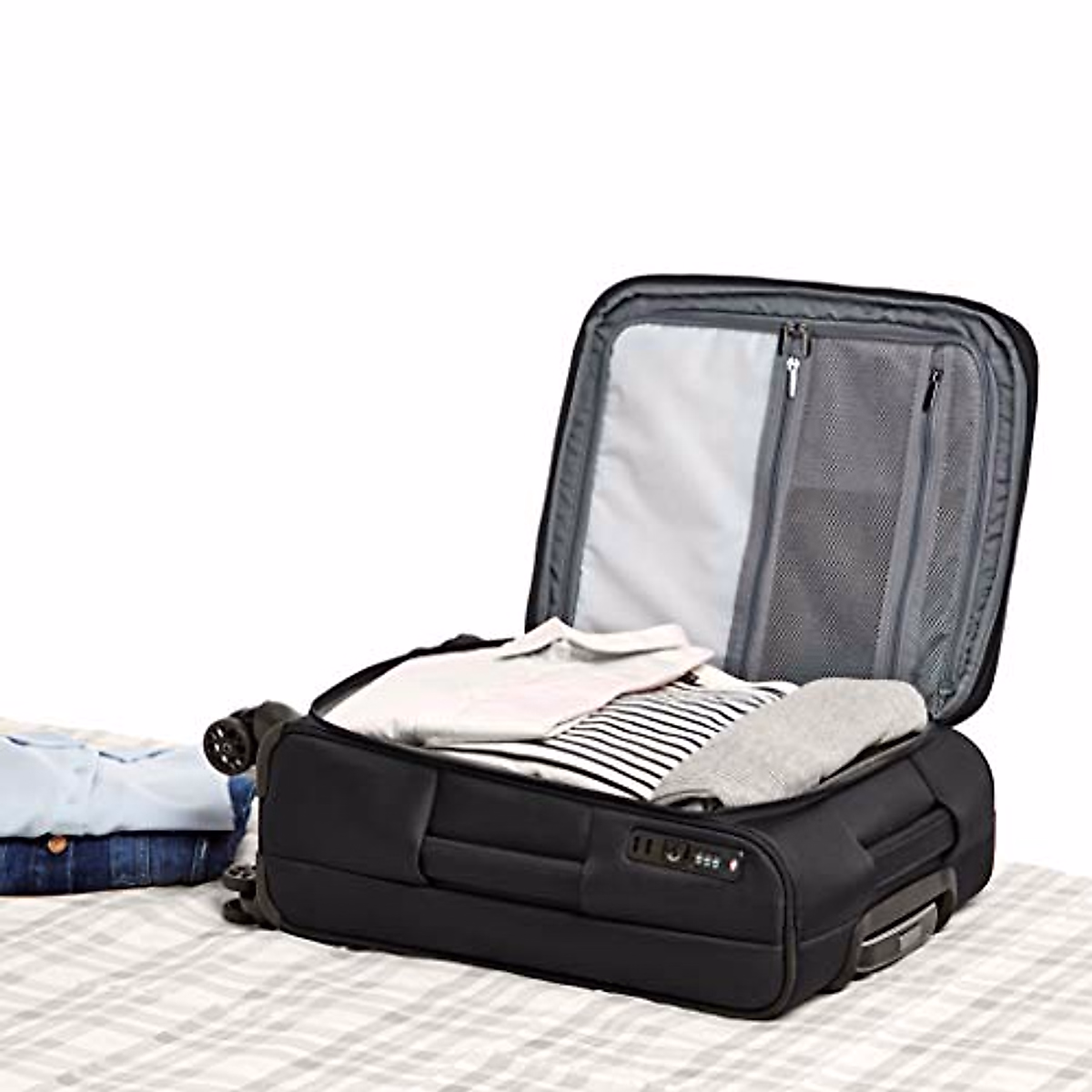 Amazon Basics Expandable Softside Carry-On Spinner Luggage Suitcase With TSA Lock And Wheels - 23 Inch, Black