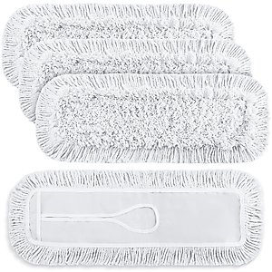 Qinyoung 4 Pcs Dust Mop Replacement Head 24 Inch Commercial Mop Head Replacement White Cotton Dust Mop Head Refills Washable Dust Mop Head Commercial Tools for Floor Cleaning Janitorial Supplies