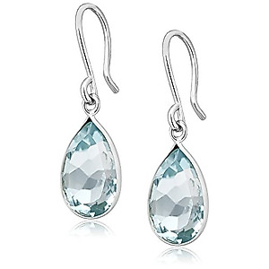 Gem Stone King 925 Sterling Silver Swiss Blue Topaz Earrings | 6.00 Cttw | Pear Shaped 12X9MM | Gemstone Birthstone | Drop Dangle Teardrop Earrings for Women