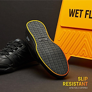 Avia Women's Avi-Focus Comfort Slip On Shoes for Work, Nursing, Restaurants, & Walking Food Service, Black/Metallic Iron Grey/Chrome Silver, 7.5 Wide