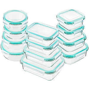 BAYCO Glass Food Storage Containers with Lids, [24 Piece] Glass Meal Prep Containers, Airtight Glass Bento Boxes, BPA Free & Leak Proof (12 lids & 12 Containers) - Blue