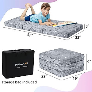 MeMoreCool Glow Dinosaur Foldable Floor Mattress for Kids, Trifold Nap Mat for Toddlers, Portable Daycare Sleeping Futon or Floor Bed, 57x22 Inch