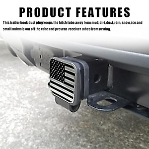 cueclue 1 PC Tow Hitch Dust Plug, American Flag 2" Receiver Plug Waterproof Cover, Square Cover Base Rubber Tow Anti-Lost Protection Cover, Universal Exterior Protection Accessories for Cars (Black)
