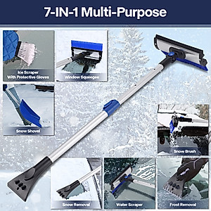 Ice Scraper and Snow Brush, 7 in 1 Detachable Snow Brush for Car Windshield, 23.5" to 40" Extendable Snow Shovel with Squeegee, gloves, 360°Pivoting Snow Scraper for Car Auto SUV Truck (Blue)