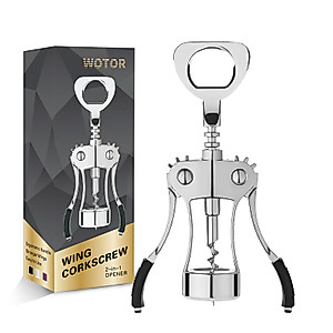 WOTOR Corkscrew Wine Opener, Zinc Alloy Wine Bottle Opener, Manual Multifunctional Wing Corkscrew for Waiters, Heavy Duty Wine Cork Remover, Silver