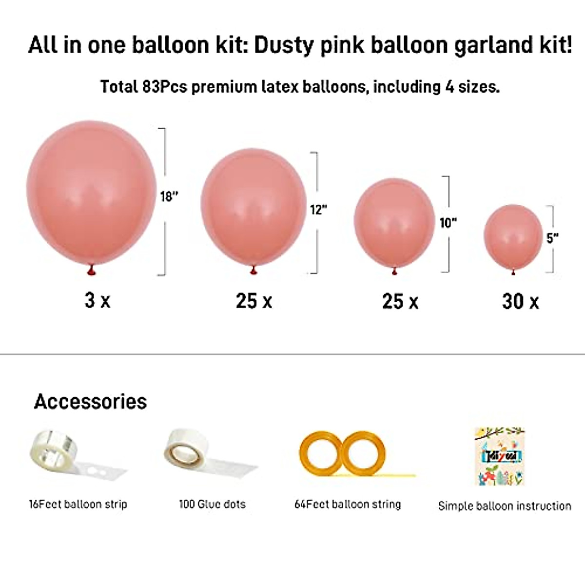 83Pack Retro Dusty Pink Balloons 18/12/10/5 Inch Matte Latex Helium Balloons for Dusty Rose Party Coral Birthday Baby Shower Bridal Shower Wedding Decorations Supplies