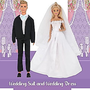 ZTWEDEN 33Pcs Doll Clothes and Accessories for 12 Inch Boy and Girl Doll, Includes 20 Wear Clothes Shirt Jeans Suit and Wedding Dresses, Glasses Earphones Dog and Bike for 12'' Boy Girl Doll