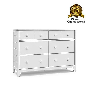 Stork Craft STORKCRAFT Moss 6 Drawer Double Kids Bedroom Dresser, 17.05x48.07x34.49(LxWxH) inches (Pack of 1), White