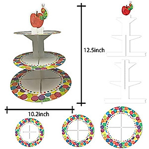 Cartoon Very Hungry Little Green Caterpillar Cupcake Holder Dessert Cupcake Tower Display Insects Pastry Serving Platter Decor for Boy Girl 1st Party Baby Shower Party Decorations Photo Booth Props