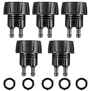 5 Pack Drip Irrigation Tubing Faucet Adapter Garden Faucet Hose Adapter Drip Irrigation Hose Connectors Faucet Connector with Washers for Garden Irrigation System(Double, Convert 3/4 to 1/4)