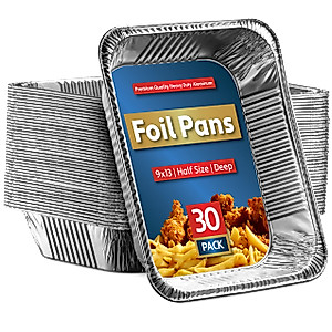 Munfix 30 Pack Aluminum Pans Disposable 9x13 Baking Pan Chafing Trays - Deep Half Size Oven Steam Table Tin Foil Pans - Extra Heavy Duty Foil Pans for Heating, Roasting, Cooking, Storing Food