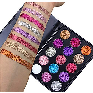 evpct 15 Colors Shimmer Glitter Sparkle Glittery Eyeshadow Makeup Palette Pallet Glitter for Girls,Pink Silver Red Rose Green Sparkling Sparkly Glitter Gel Pigment Eyeshadow Face Paint Makeup Palette