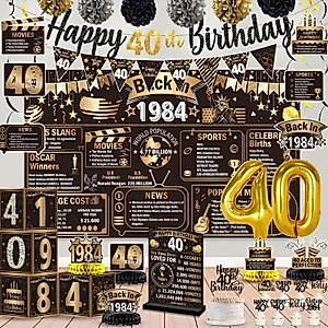 40th Birthday Decorations for Men 47Pcs 40 Birthday Banner Happy 40th Birthday Decorations 1984 Birthday Decorations with Back in 1984 Banner 40 Balloons 1984 Card Boxes Cake Topper Poms