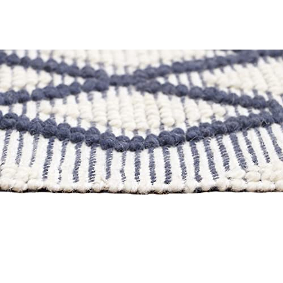 Home Talk Store Wool Area Rug | Handcrafted Traditional Rugs | Non-Skid Carpet | Modern Indoor Shag Rugs for Bedroom, Home Décor, Dining Room | Wool Mats | 2’x 3’ | White & Navy