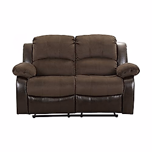 Lexicon Humphreys Loveseat Recliner - Soft Faux Leather Double Reclining Sofa, Manual Pull Tab, Wall Hugger, High-Density Foam, Solid Wood Frame, Easy Assembly, 62.5"W, Living Room, RV - Brown Shades