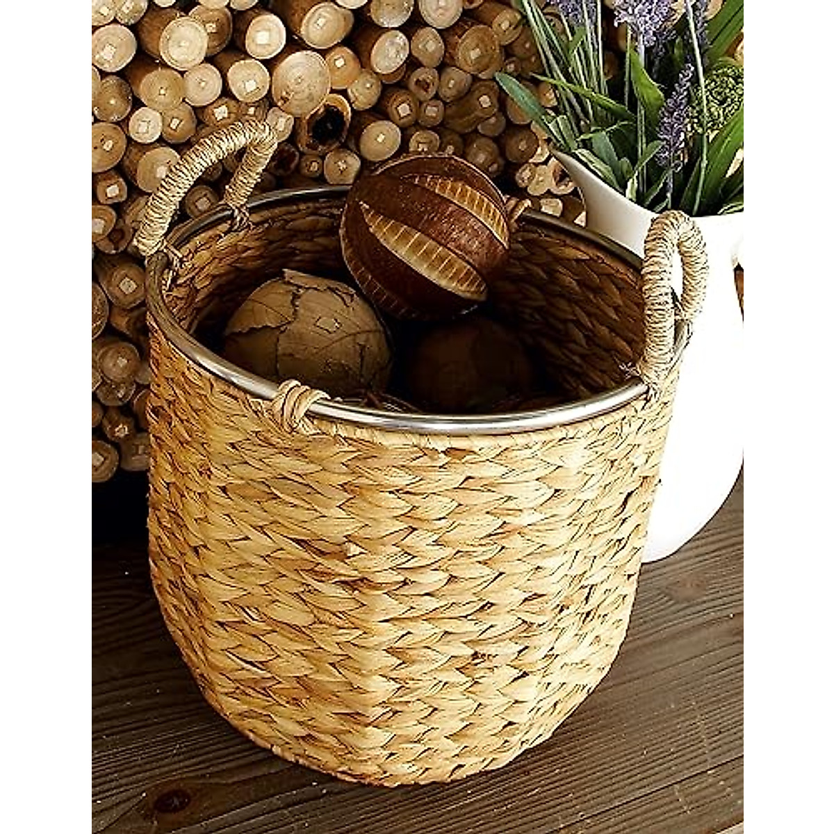 Deco 79 Seagrass Handmade Storage Basket with Handles, Set of 2 12", 16"W, Light Brown