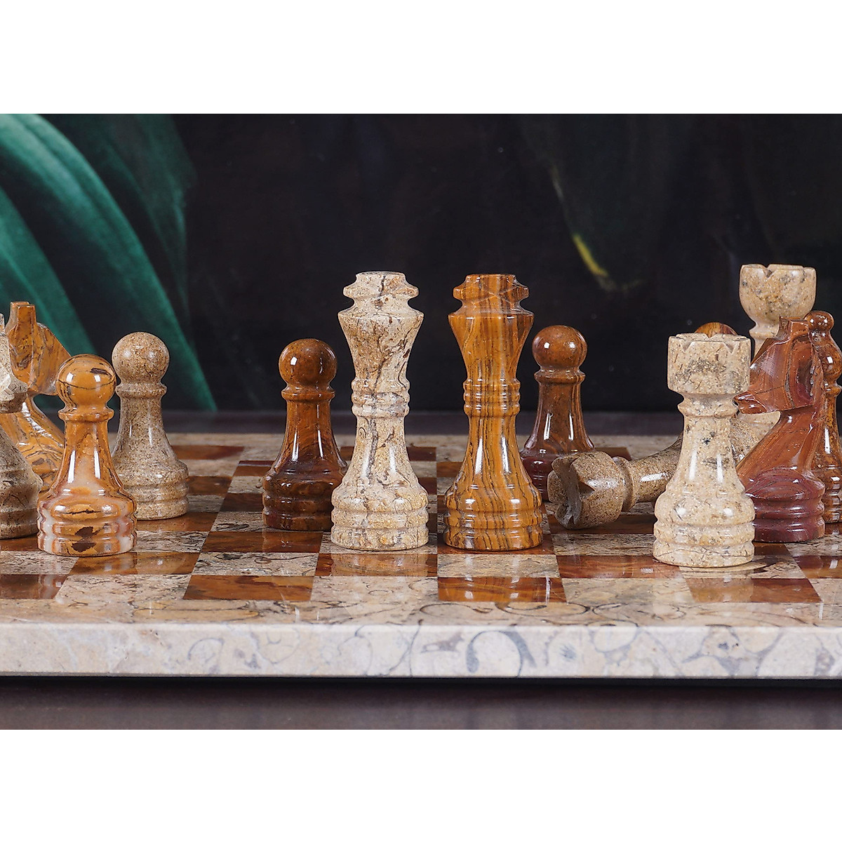 Radicaln Handmade Red and Coral Full Marble Chess Board Game Set - Staunton Marble Tournament Two Players Full Chess Game Table Set