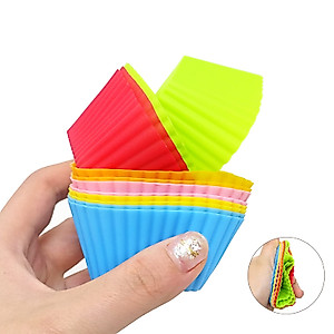 Honbay 12PCS Silicone Square Reusable Cake Cup Sets Baking Cups Nonstick Liner Molds Cupcake Baking Molds for Making Muffin, Chocolate, Bread (70 x 70 x 32mm)
