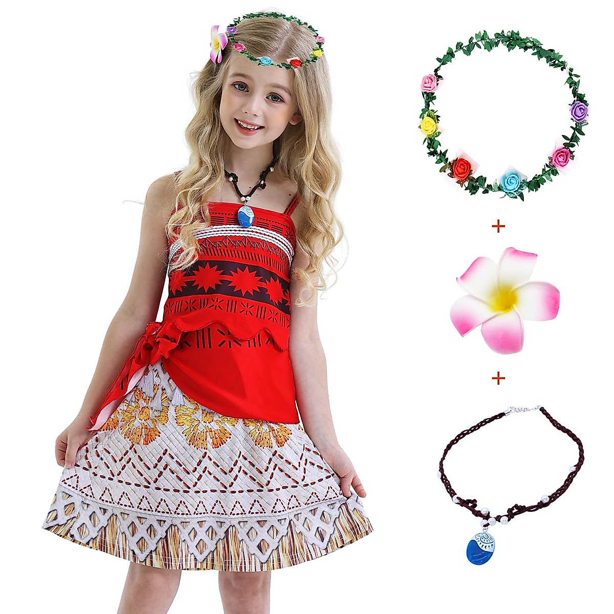 COTRIO Princess Clothes 5t Girls Princess Costume 5/6 Birthday Party Outfit Halloween Princess Dresses Kids Princess 2 Piece Crop Top Skirt Set with Accessories Size 6 (Red)