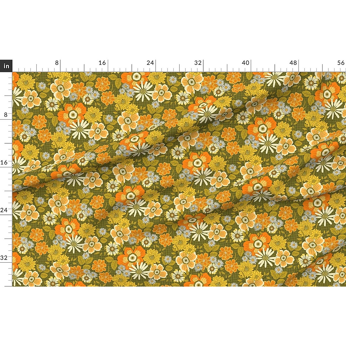 Spoonflower Fabric - 1970S Retro Avocado Green Yellow Hippie Groovy Daisies Flower Power Printed on Polartec(R) Fleece Fabric by The Yard - Sewing Blankets Loungewear and No-Sew Projects