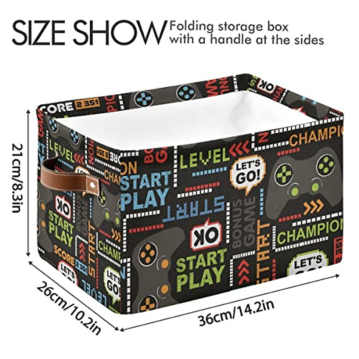 Foldable Storage Basket for Toys,Game Decorative Organizer Basket with PU Handles, Baskets for Shelves Home Closet Bedroom Living Room - 1 Pack