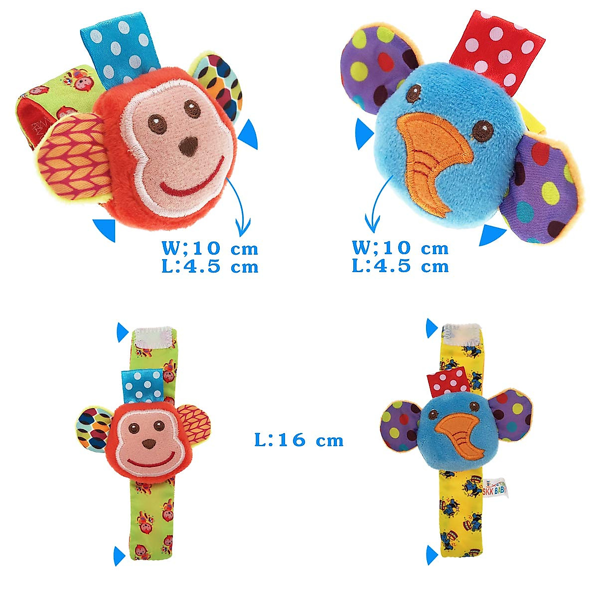 Baby Rattle,URUTOREO Baby Wrist Rattle and Foot Rattles Finder Socks Set, Developmental Soft Animal Rattles Monkey and Elephant Socks Toys Infant Baby Toys (4 Pcs)