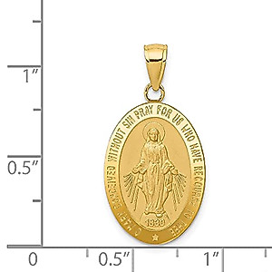 IceCarats 14K Yellow Gold Our Lady of Miraculous Medal Blessed Virgin Mary Necklace Charm Pendant 29mm x 14.5mm Only