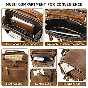 Ringsun Small Leather Travel Bag Zipper Crossbody Shoulder Bag Messenger Bag Mens Purse Bag, Leather Man Purse