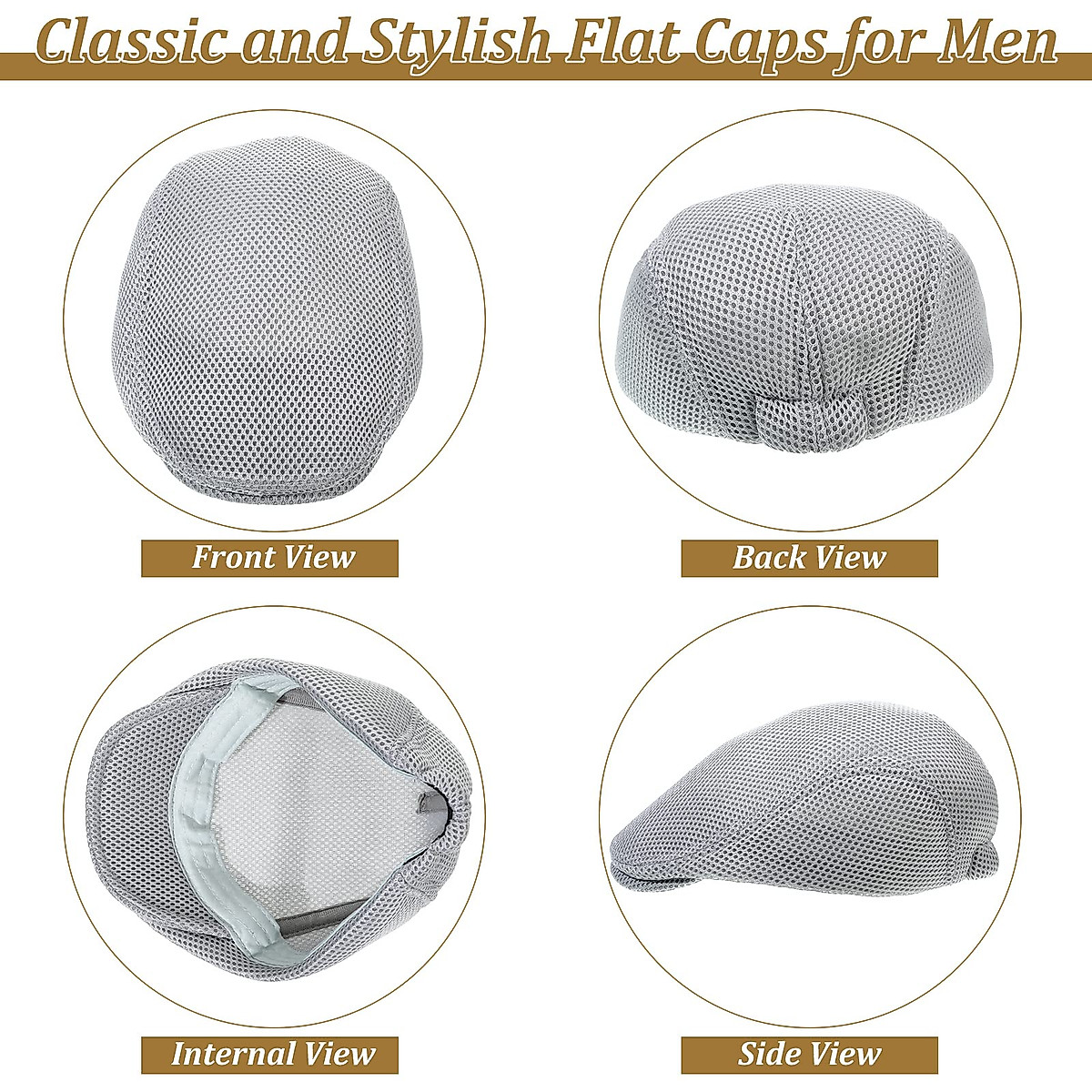 12 Pieces Mesh Newsboy Hat for Men Flat Cap Breathable Summer Beret Cap Cabbie for Golf Baseball Driving