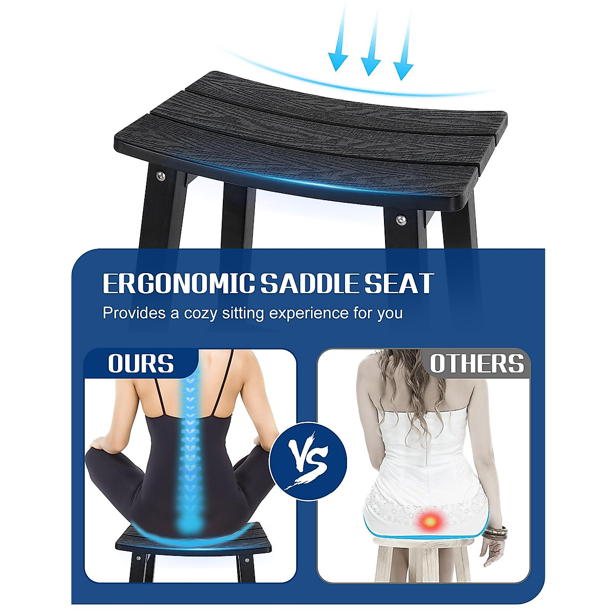 LAHAAP Weatherproof Bar Stools Set of 4, 28" Height Outdoor Bar Stools Holds up to 400 lbs, Saddle Seat, Bar Height Stools for Patio, Garden, and Kitchen Island, Black