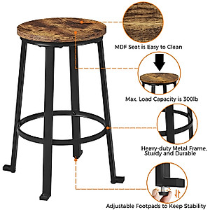 Yaheetech 24 inch Bar Stools Set of 2 Counter Height Stools Industrial Tall Bar Chair Round Backless Counter Stools with Metal Legs & Footrest for Dining Room/Living Room/Kitchen Counter Rustic Brown