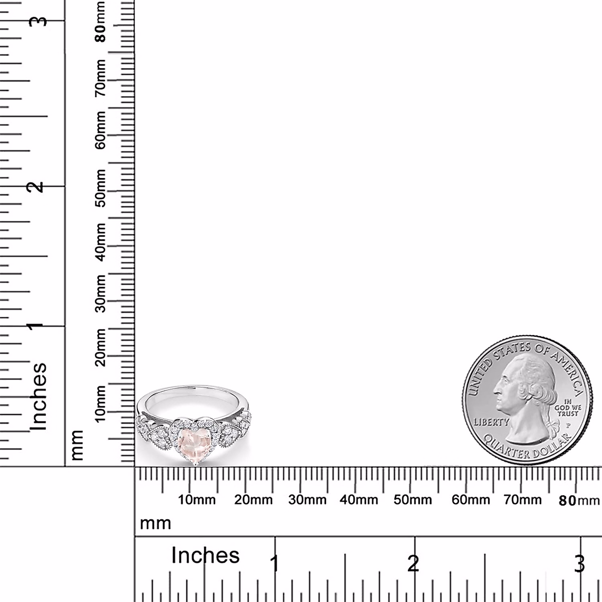 Gem Stone King 925 Sterling Silver Heart Shape Rose Quartz and White Moissanite Ring For Women (0.90 Cttw, Gemstone Birthstone, Available In Size 5, 6, 7, 8, 9)