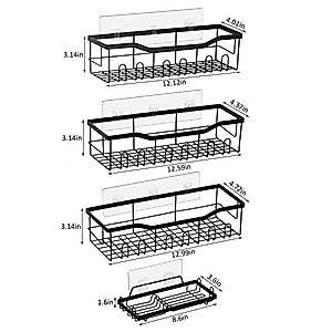 melos 4 Pack Shower Caddy, Wall Mounted Bathroom Shower Organizer, Strong Adhesive Shower Organizer Shelf, Rustproof Rack for Kitchen, Dorm and Bathroom, Black
