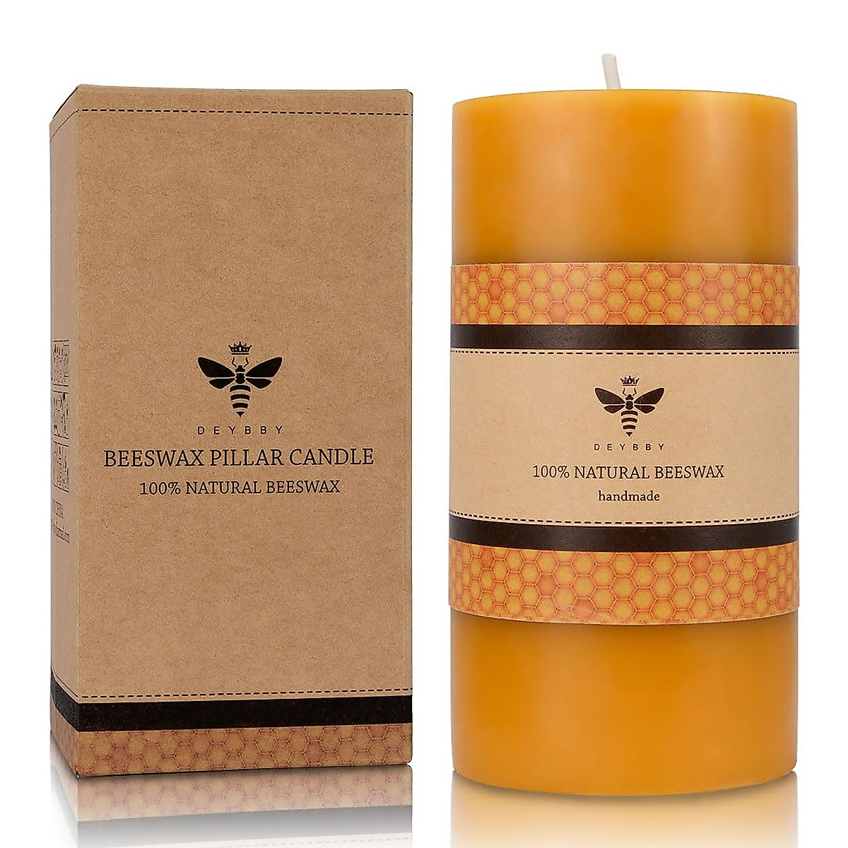 Natural Beeswax Pillar Candle, Large Beeswax Candle for Home Spa Yoga, Yellow Raw (3 x 6'')