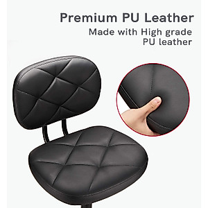 KLASIKA PU Faux Leather Drafting Rolling Stool Chair with Seat Height Adjustable 30 inch Fixed Back Support Adjustable Foot Ring for Office Home Plaid Checked Pattern (1 Pack-New)