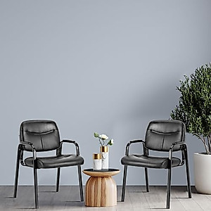 Sweetcrispy Waiting Room Chairs No Wheels Set of 2, Leather Stationary Office Reception Guest Chair with Padded Arms for Elderly Desk Conference Room Lobby Table Side Salon