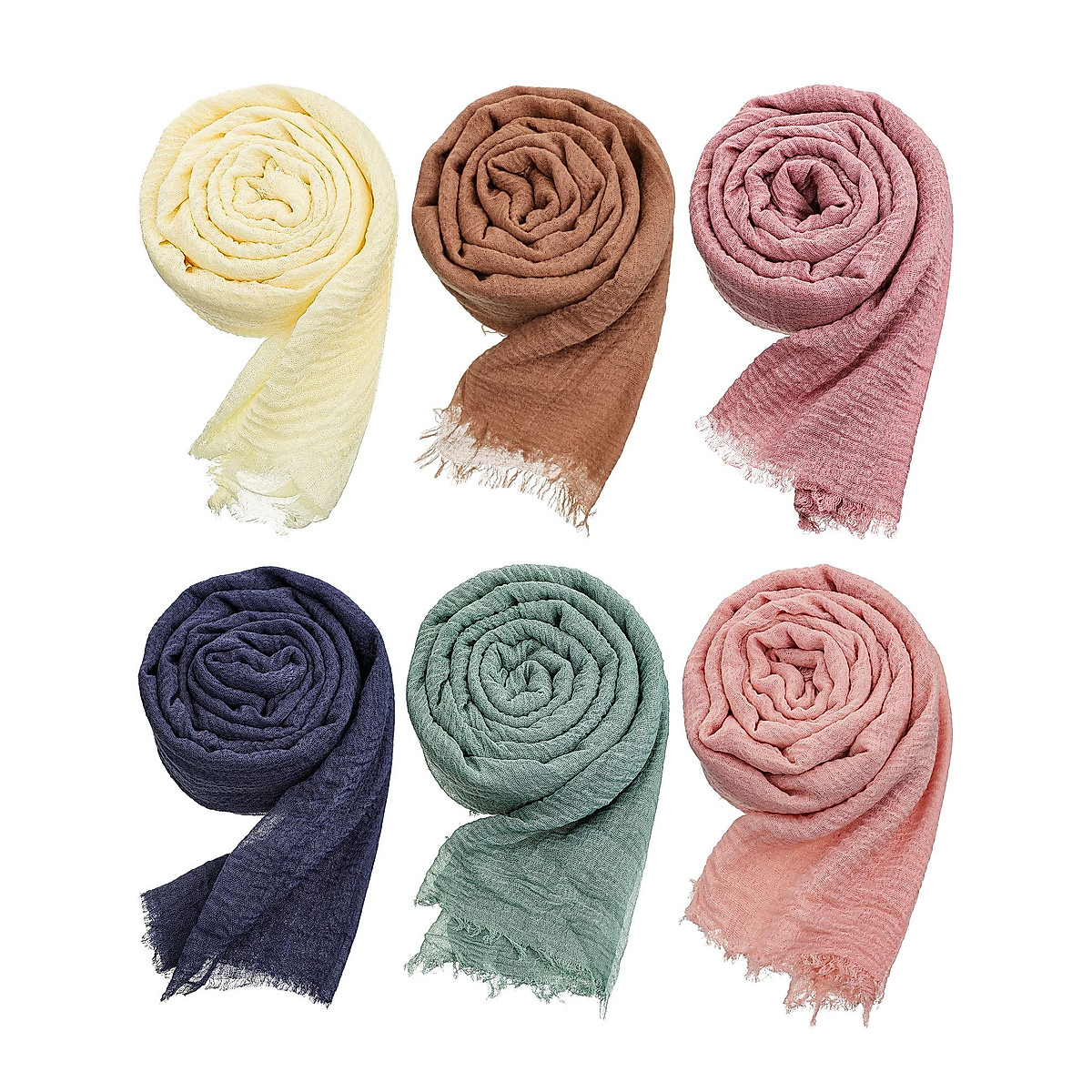 Geyoga 6 Pcs Women Scarf Shawl Hijab Scarfs Cotton Blend Crinkle Scarf Wrap Head Scarf for Seasons (Stylish Colors)
