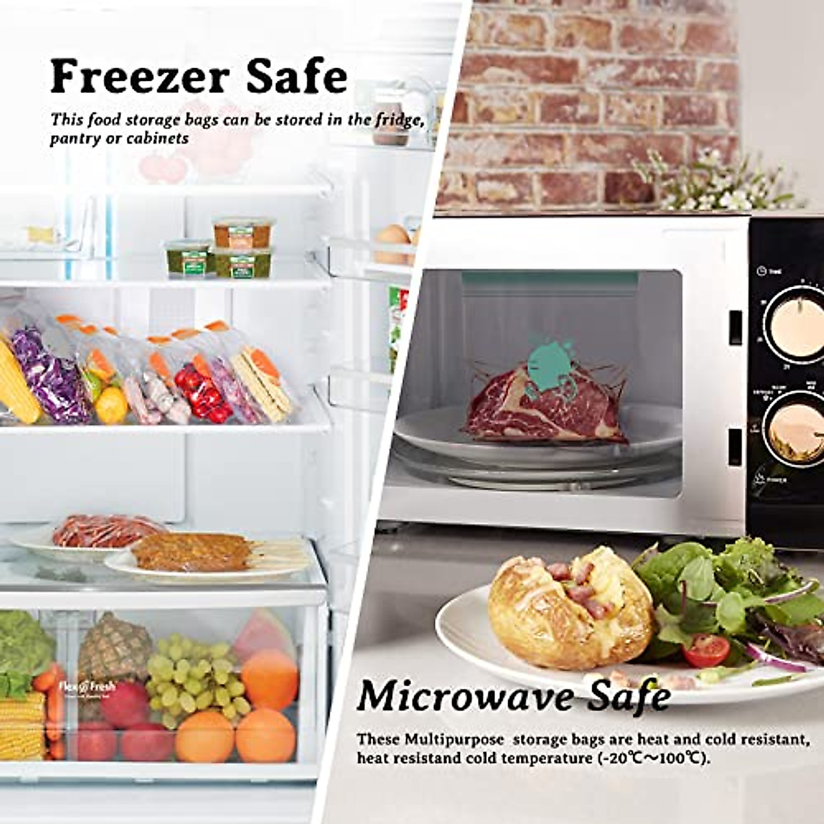 BRATA 15 PACK Reusable Storage Bags for food,BPA FREE Reusable Ziplock Bags Freezer Bags,Gallon Ziplock Bags for Liquid food Sandwich Meat Fruit Veggies Snack,Thaw in Microwave